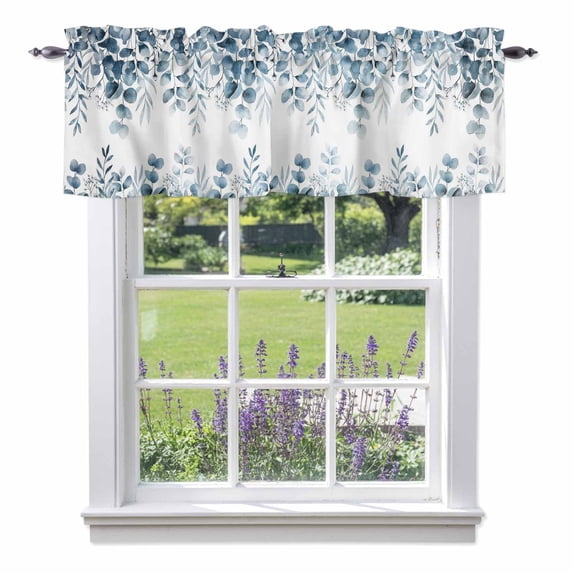 Blue Eucalyptus Leaves Valances for Windows, Spring Summer Botanical ...