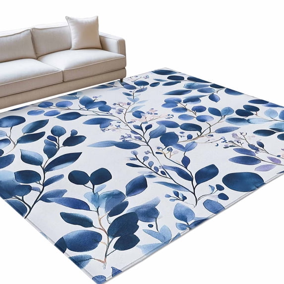 Blue Eucalyptus Leaves Washable Rug 5x8 Area Rug for Living Room ...