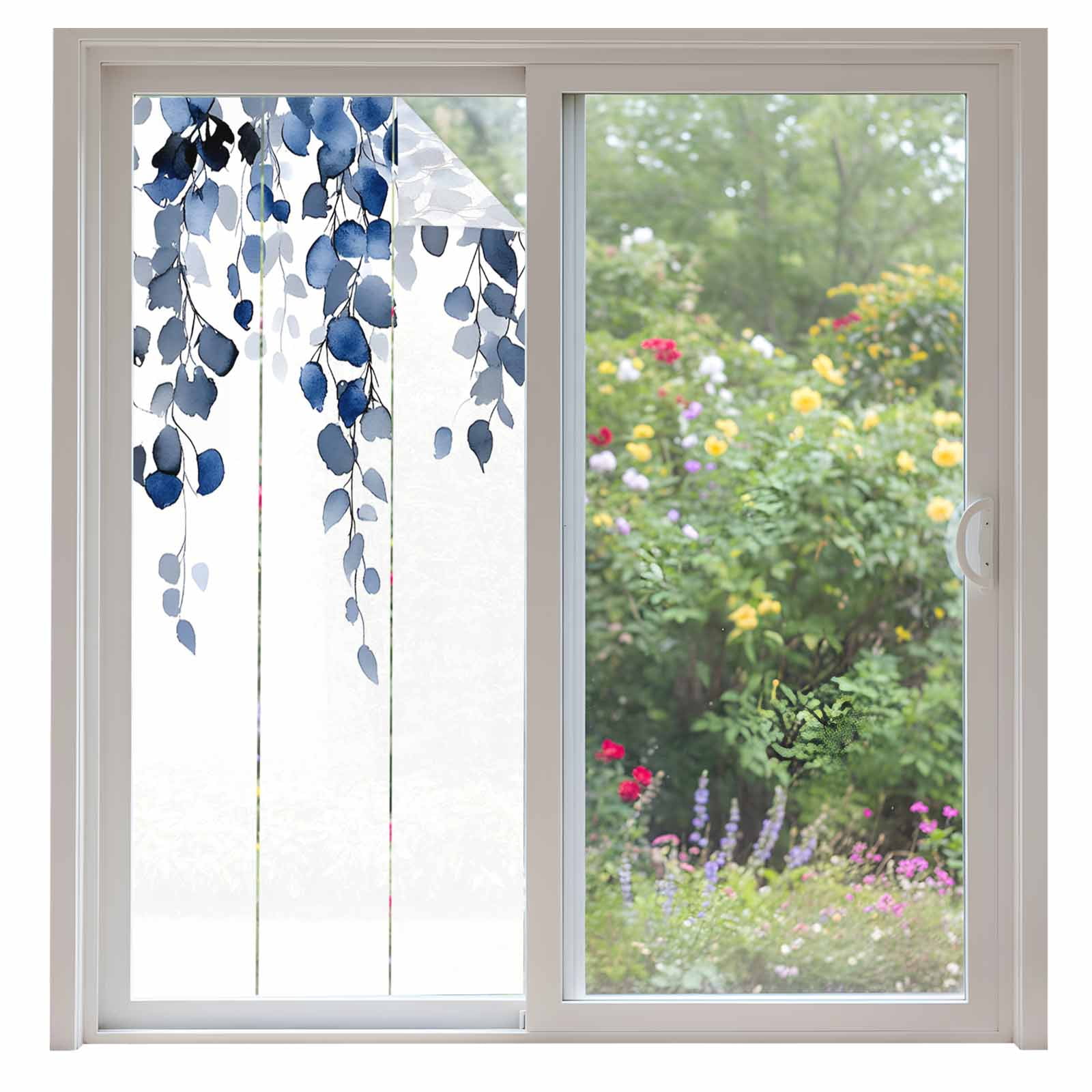 Blue Eucalyptus Leaves Window Privacy Film Rustic Summer Watercolor ...