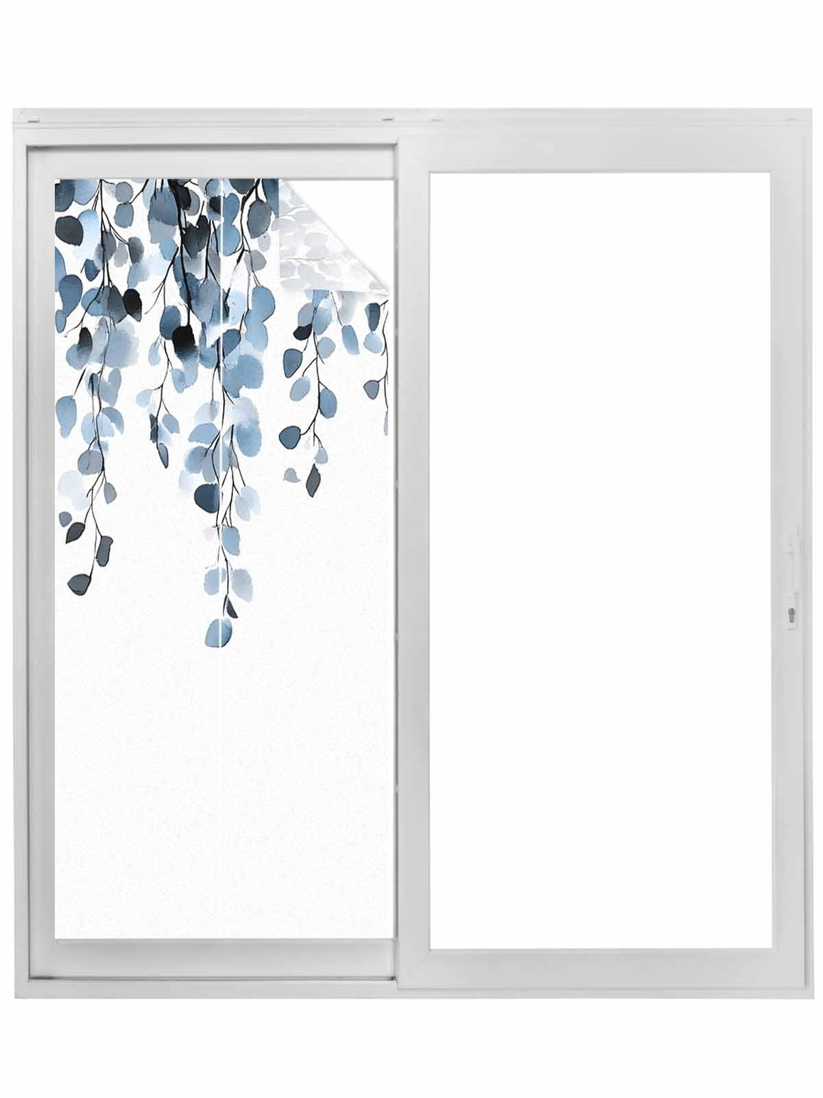 Blue Eucalyptus Leaves Window Privacy Film, Summer Farmhouse Botanical ...