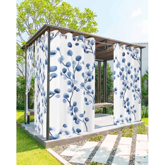 Blue Eucalyptus Outdoor Curtains for Patio, Spring Botanical Branch ...