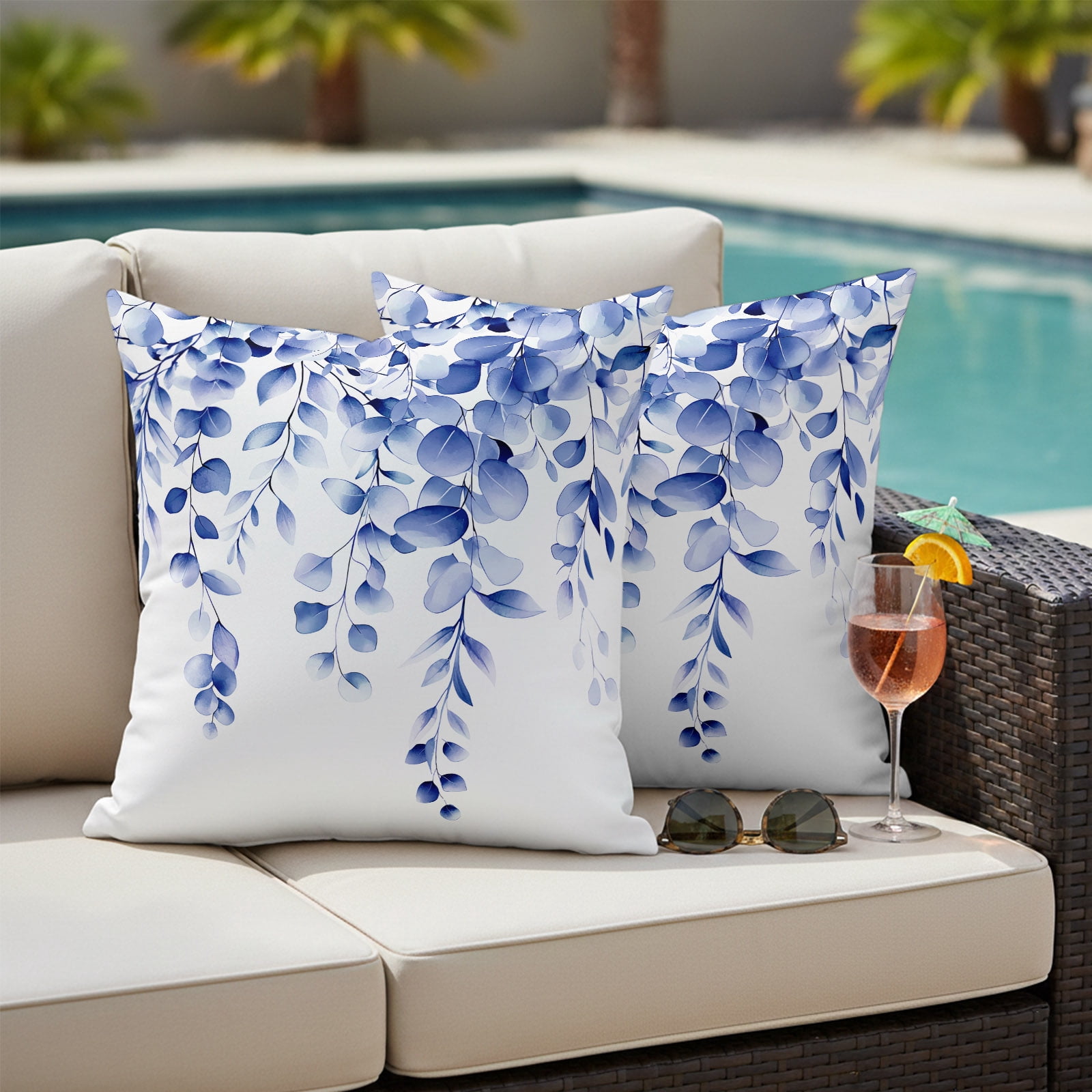 Blue Eucalyptus Outdoor Pillow Covers 24x24 Inch Throw Pillow Covers ...