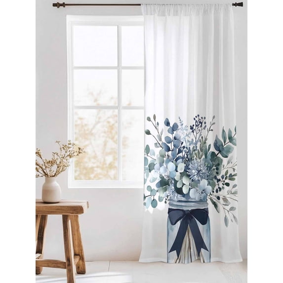 Blue Eucalyptus Sheer Curtains 108 Inch Long 1 Panel Leaves Bottle ...