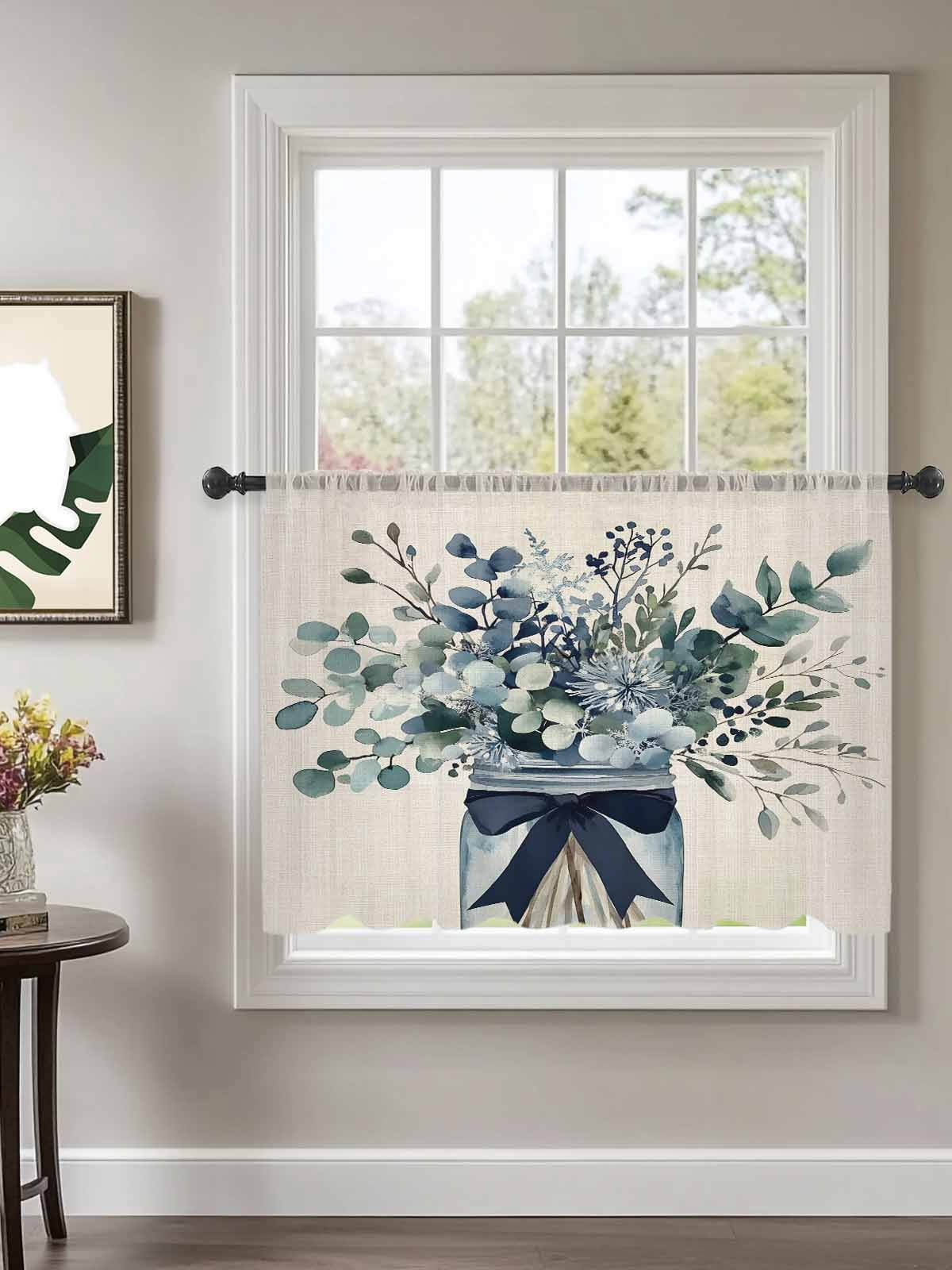 Blue Eucalyptus Sheer Curtains 45 Inch Long 1 Panel Leaves Bottle ...