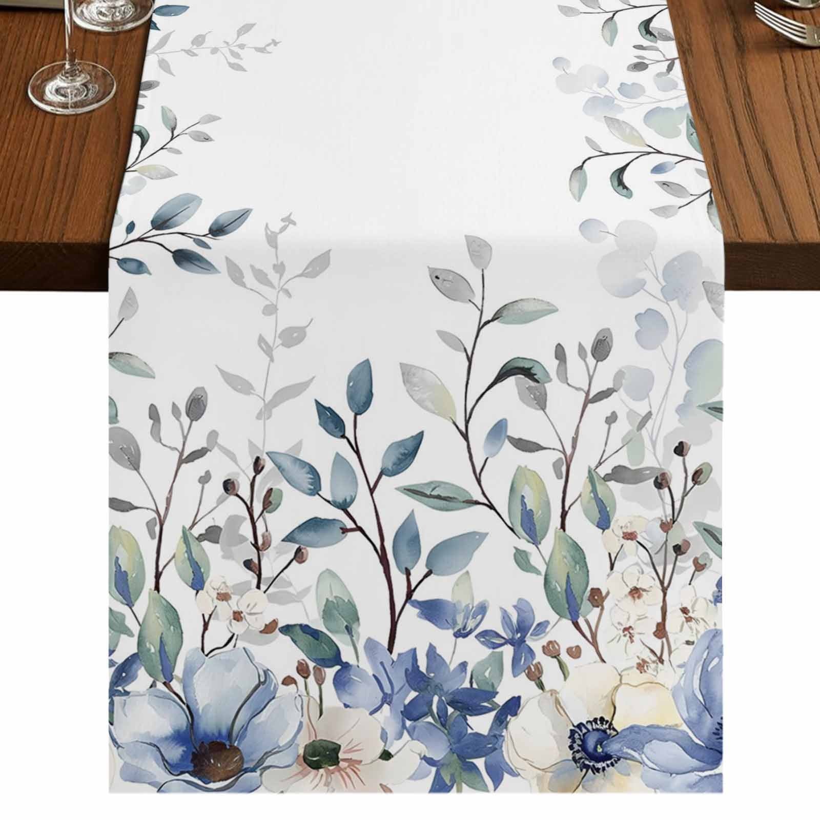 Blue Eucalyptus Short Table Runner 48 Inches Long,Farmhouse Flowers ...