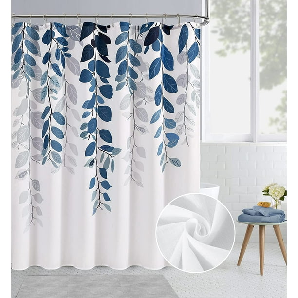 Blue Eucalyptus Shower Curtain for Bathroom Floral Watercolor Leaves on ...
