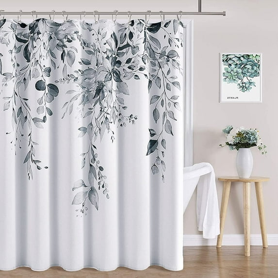 Blue Eucalyptus Shower Curtain for Bathroom Floral Watercolor Leaves on ...