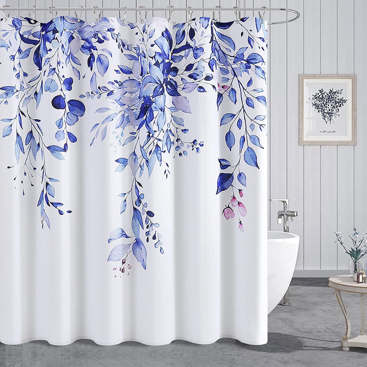 Blue Eucalyptus Shower Curtain for Bathroom Floral Watercolor Leaves on ...
