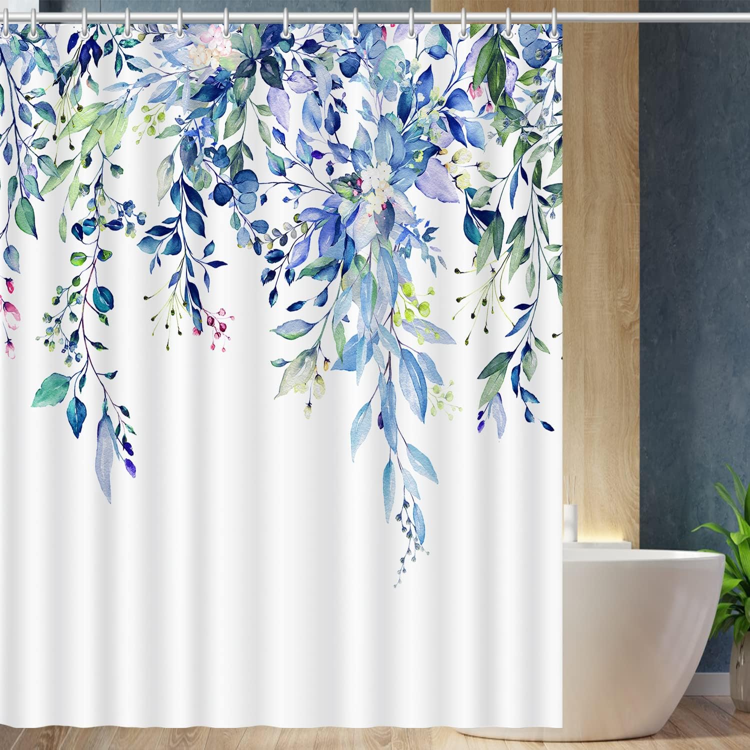 Blue Eucalyptus Shower Curtain Watercolor Leaves Shower Curtain Floral ...
