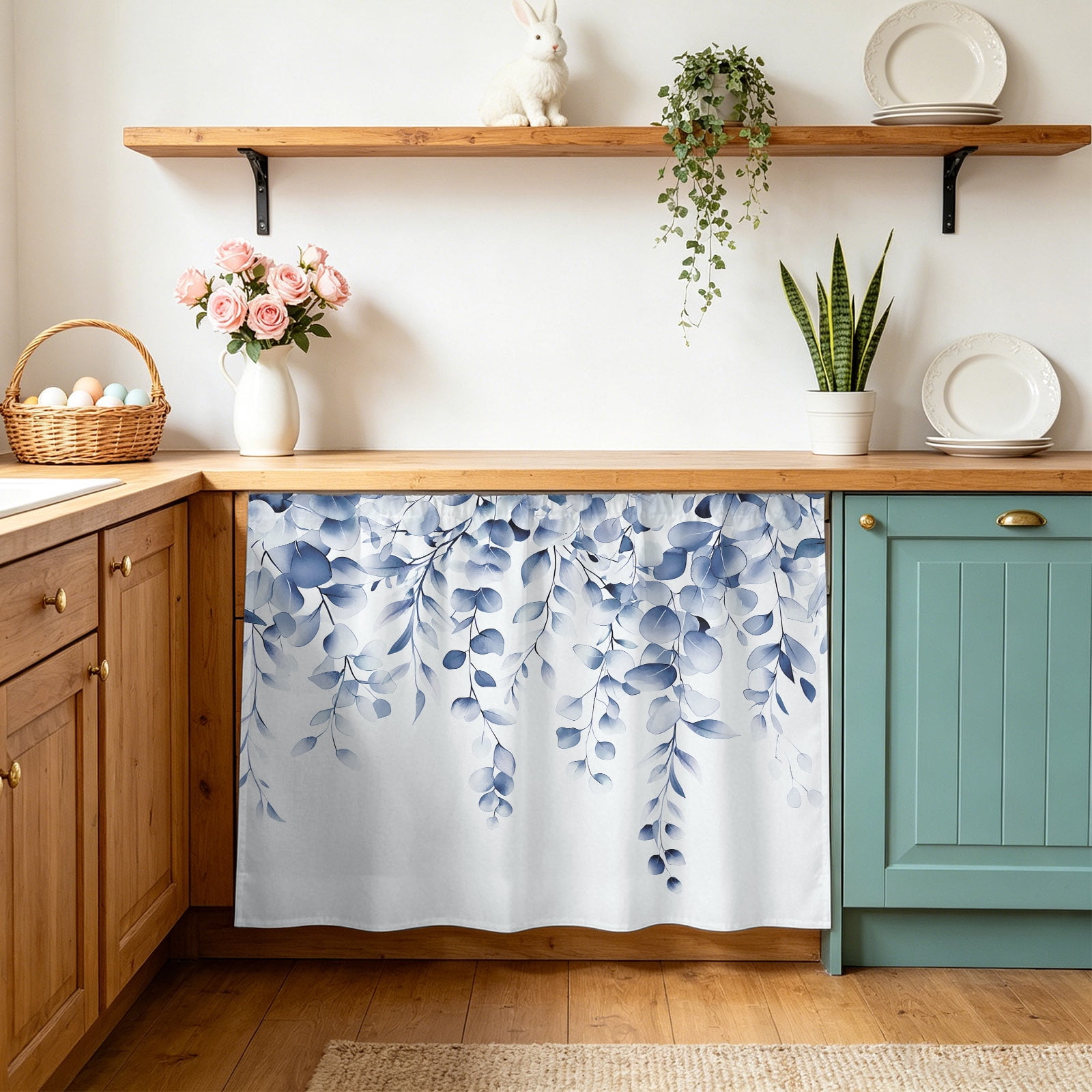 Blue Eucalyptus Small Sink Skirt 10"Wx11"L,Dustproof Under Sink Curtain ...