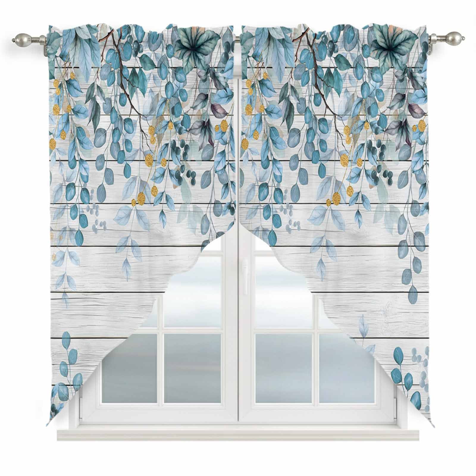 Blue Eucalyptus Swag Curtain Valance for Window 2 Panels Leaves ...