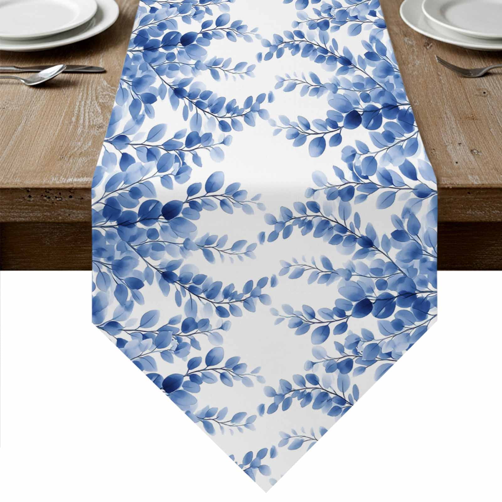 Blue Eucalyptus Table Runner Linen Burlap Table Runner 108 Inches Long ...