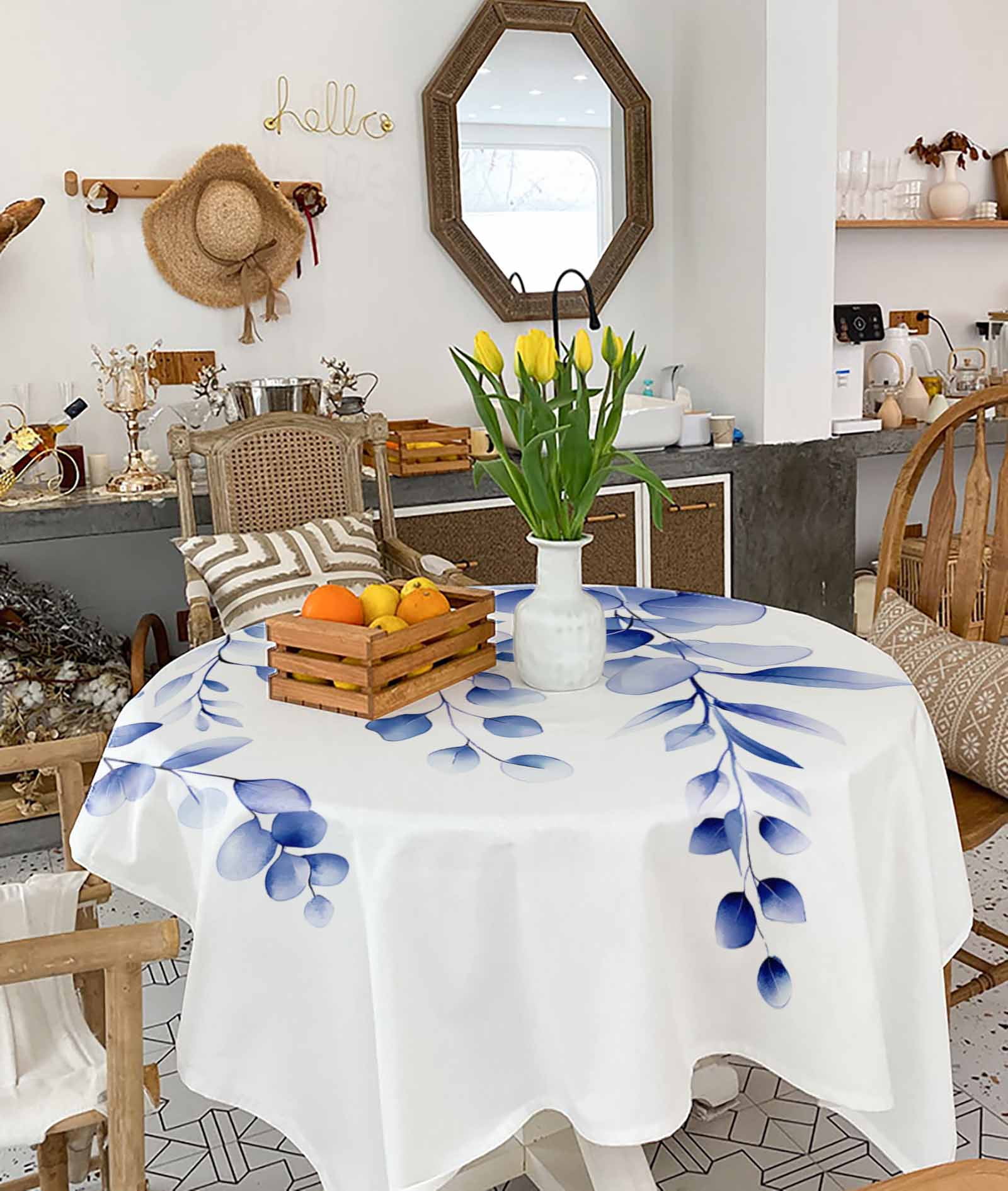 Blue Eucalyptus Tablecloth Square Table Cloth 60x60 , Waterproof ...