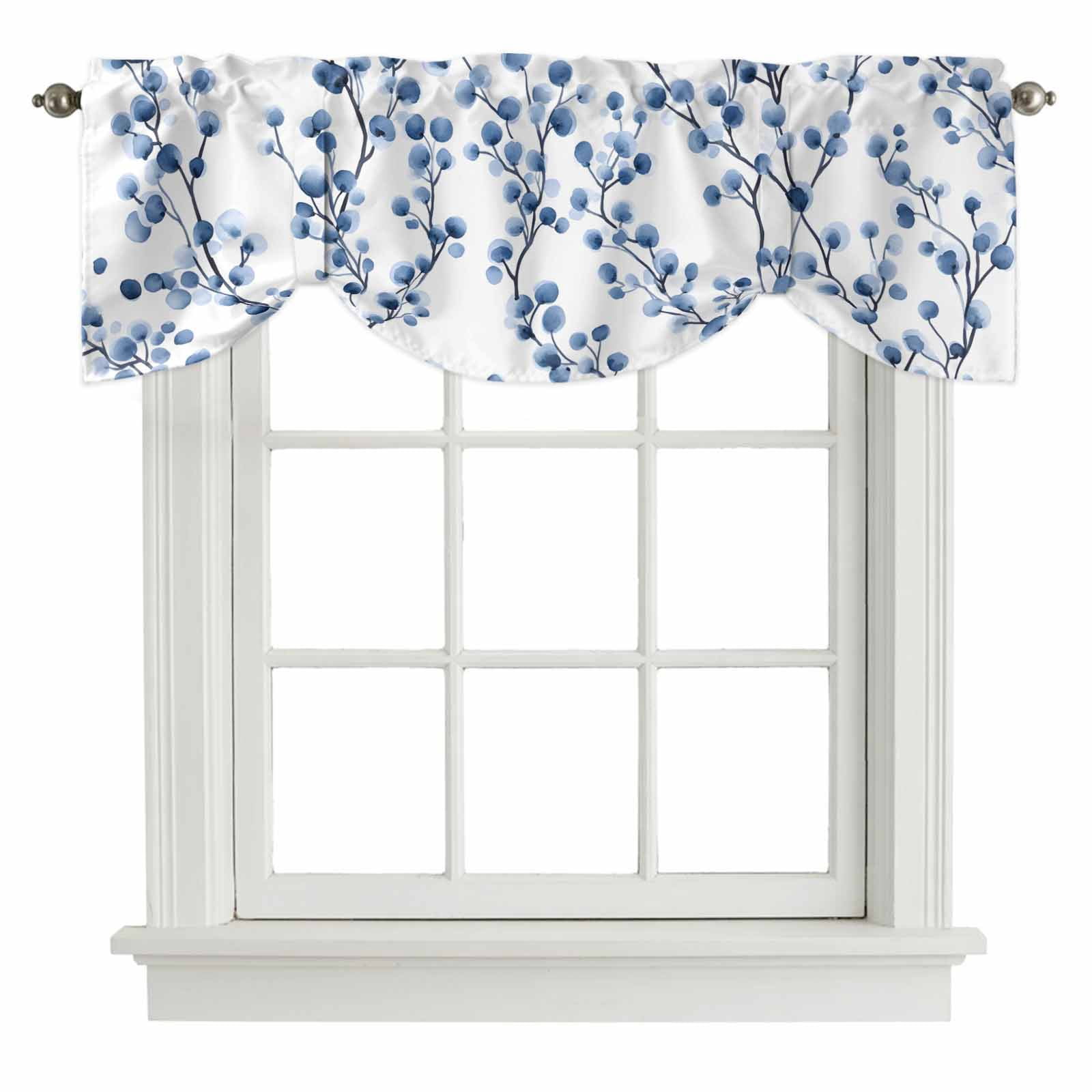 Blue Eucalyptus Tie Up Valance for Windows, Spring Botanical Branch ...