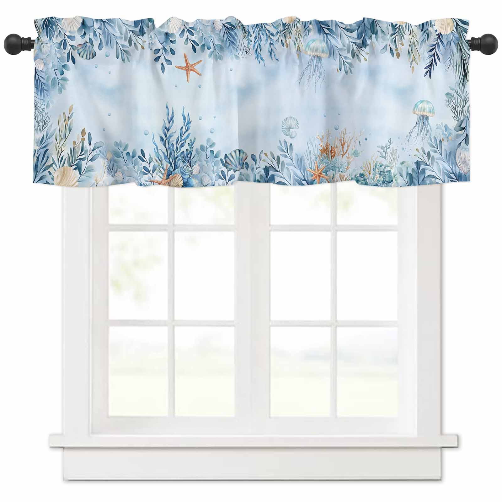 Blue Eucalyptus Valances for Windows Farmhouse Kitchen Curtains ...