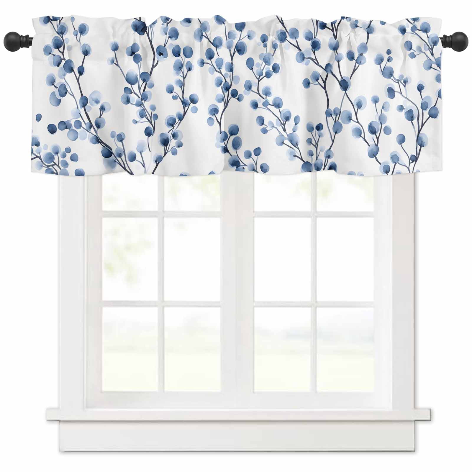 Blue Eucalyptus Valances for Windows Farmhouse Kitchen Curtains ...