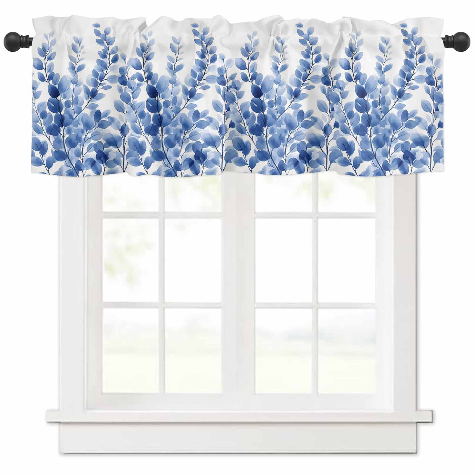 Blue Eucalyptus Valances for Windows Farmhouse Kitchen Curtains ...