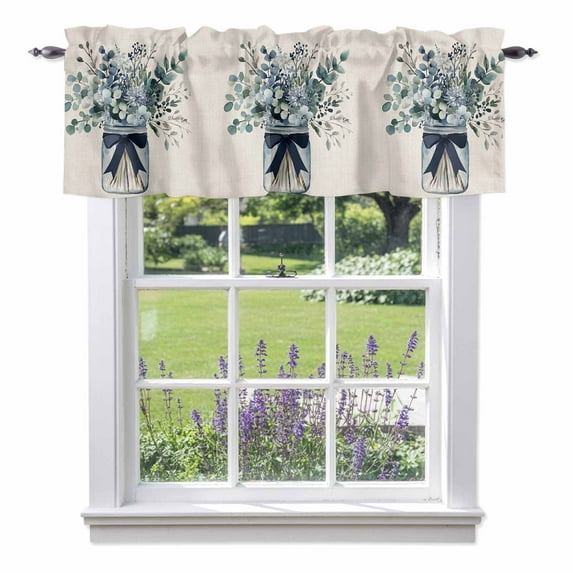 Blue Eucalyptus Valances for Windows, Leaves Bottle Ribbon Farmhouse ...
