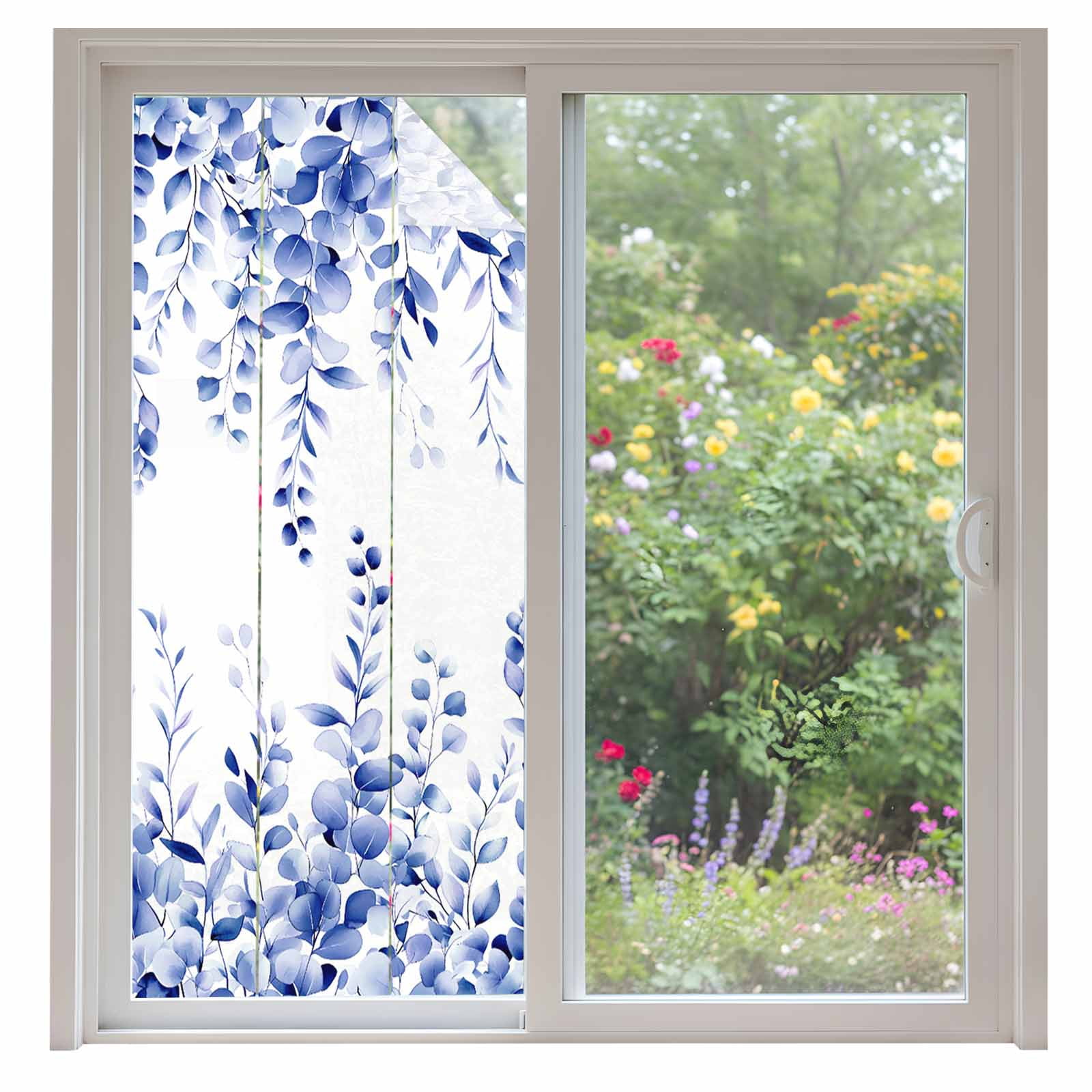 Blue Eucalyptus Window Privacy Film, Botanical Plant Rustic Succulent ...