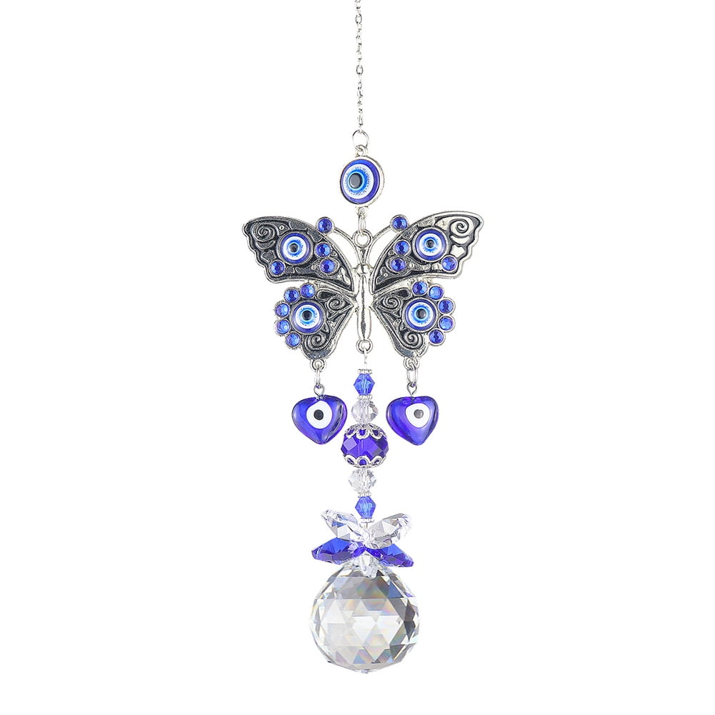Blue Evil Eye Butterfly Wall Hanging with Crystal Suncatcher Ornament ...