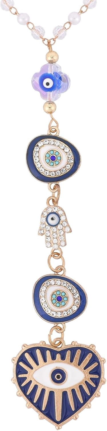 Blue Evil Eye Car Charm - Heart Evileye Rear View Mirror Hanging ...