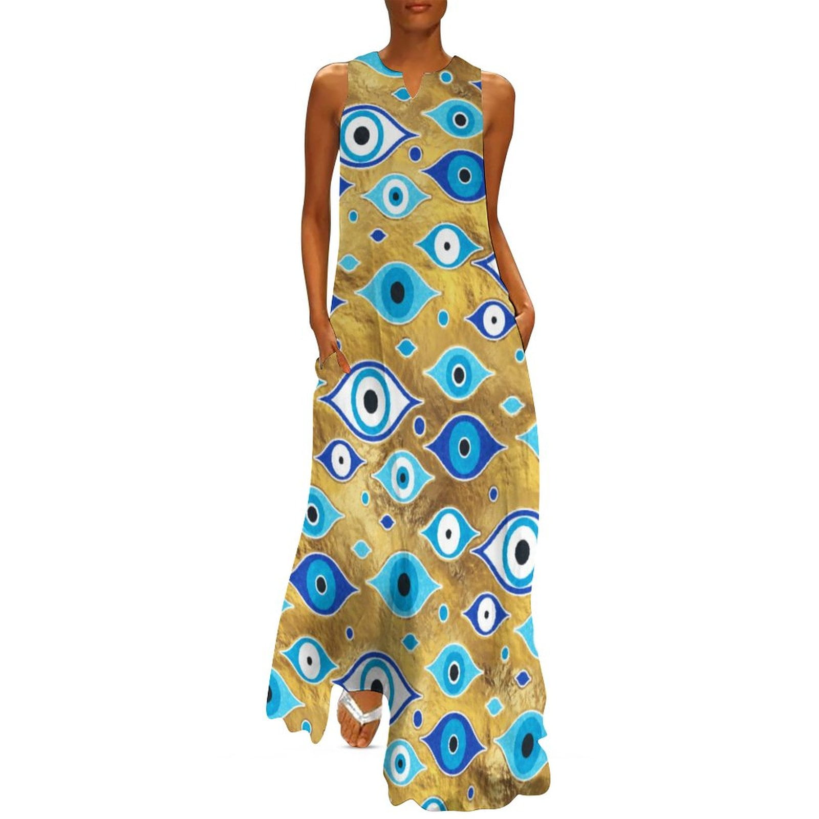 Blue Evil Eye Dress Summer Greek Mati Mataki Street Fashion Casual Long ...