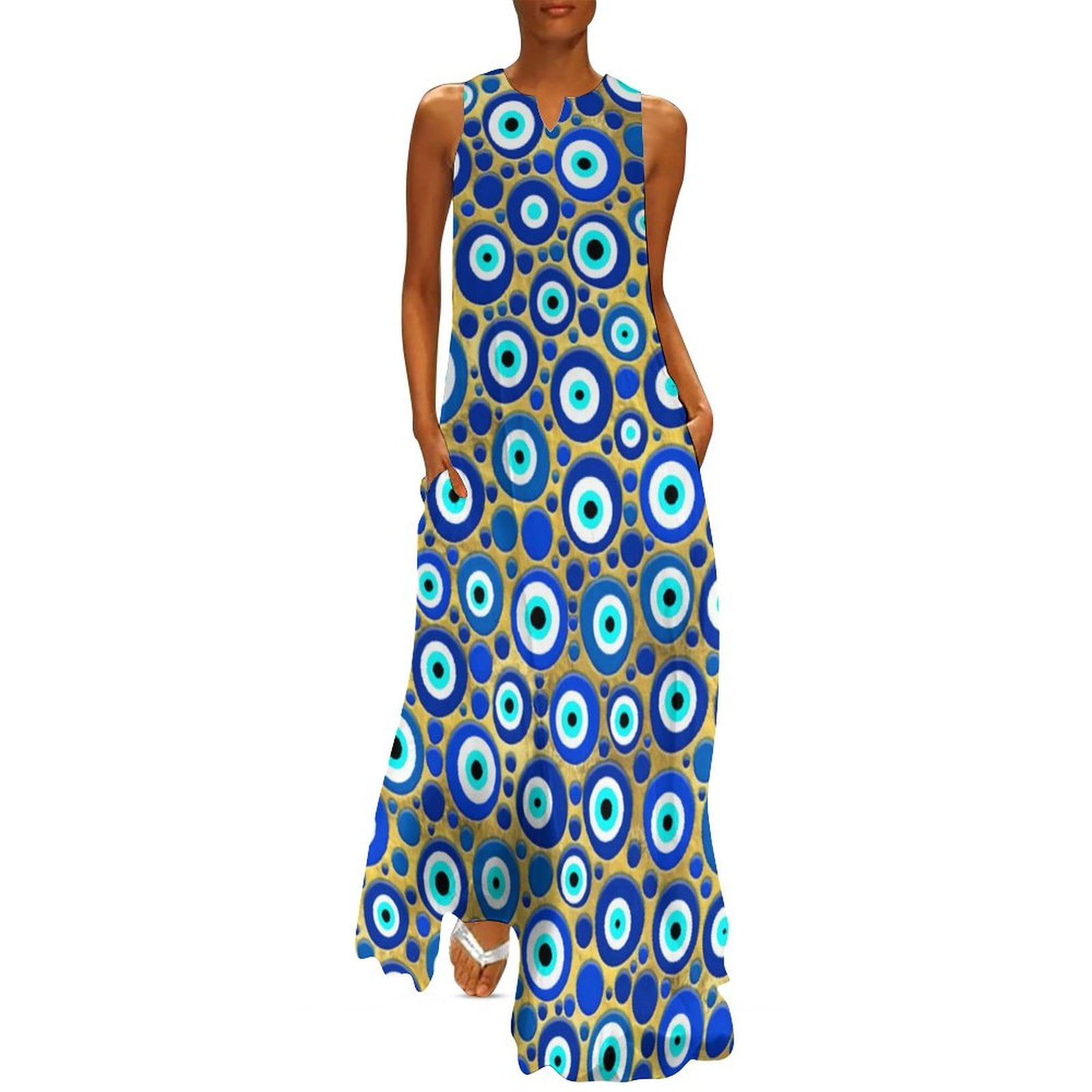 Blue Evil Eye Dress Summer Greek Mati Mataki Street Fashion Casual Long ...