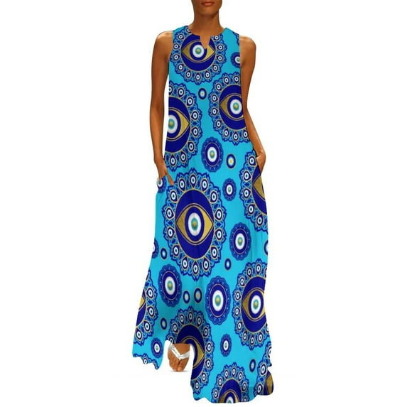 Blue Evil Eye Dress Summer Greek Mati Mataki Street Fashion Casual Long ...