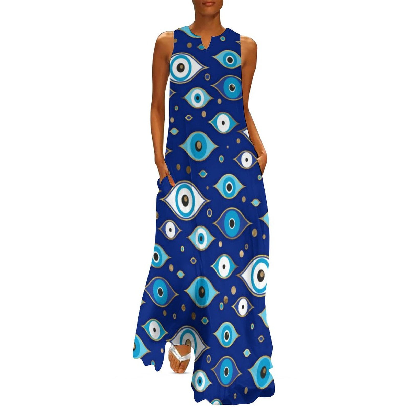 Blue Evil Eye Dress Summer Greek Mati Mataki Street Fashion Casual Long ...