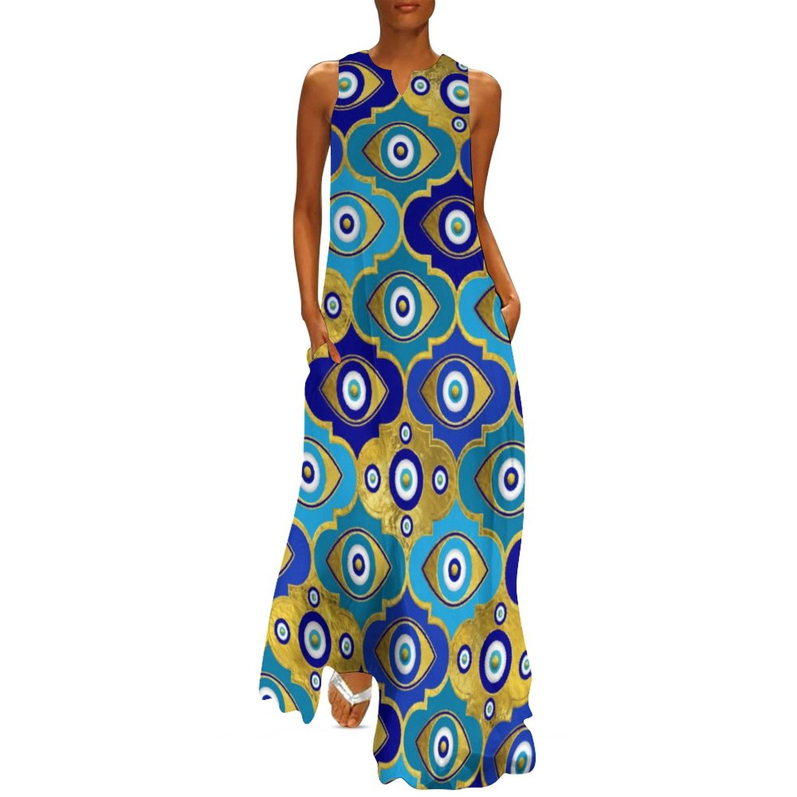 Blue Evil Eye Dress Summer Greek Mati Mataki Street Fashion Casual Long ...