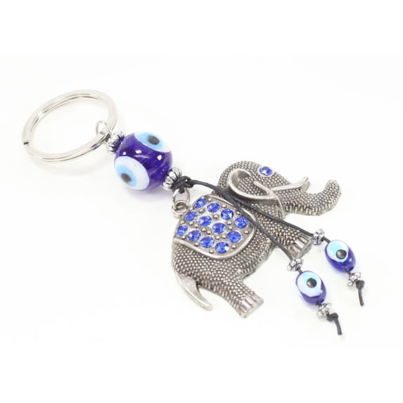 Blue Evil Eye Elephant Keychain Blessing Protection Religious Gift ...