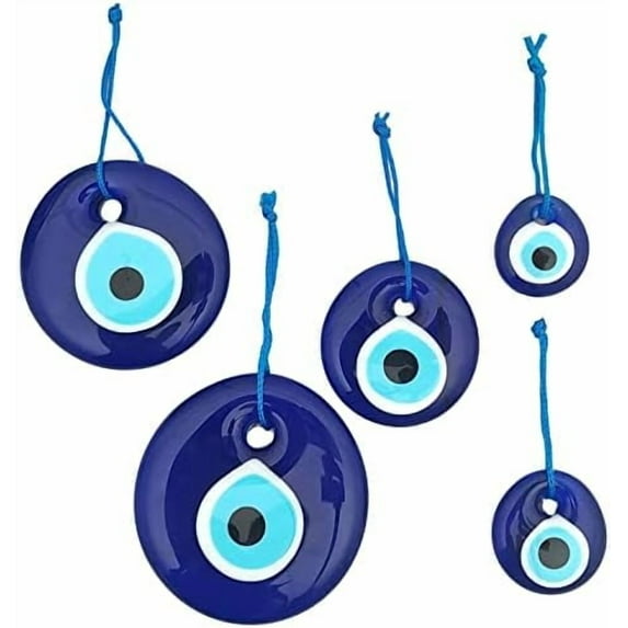 Blue Evil Eye Hanging Ornament Set of 5 - Turkish Glass Nazar Home ...