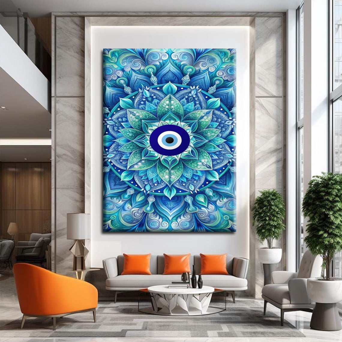 Blue Evil Eye Mandala Modern Nazar Amulet, Unframed Canvas - Walmart.com