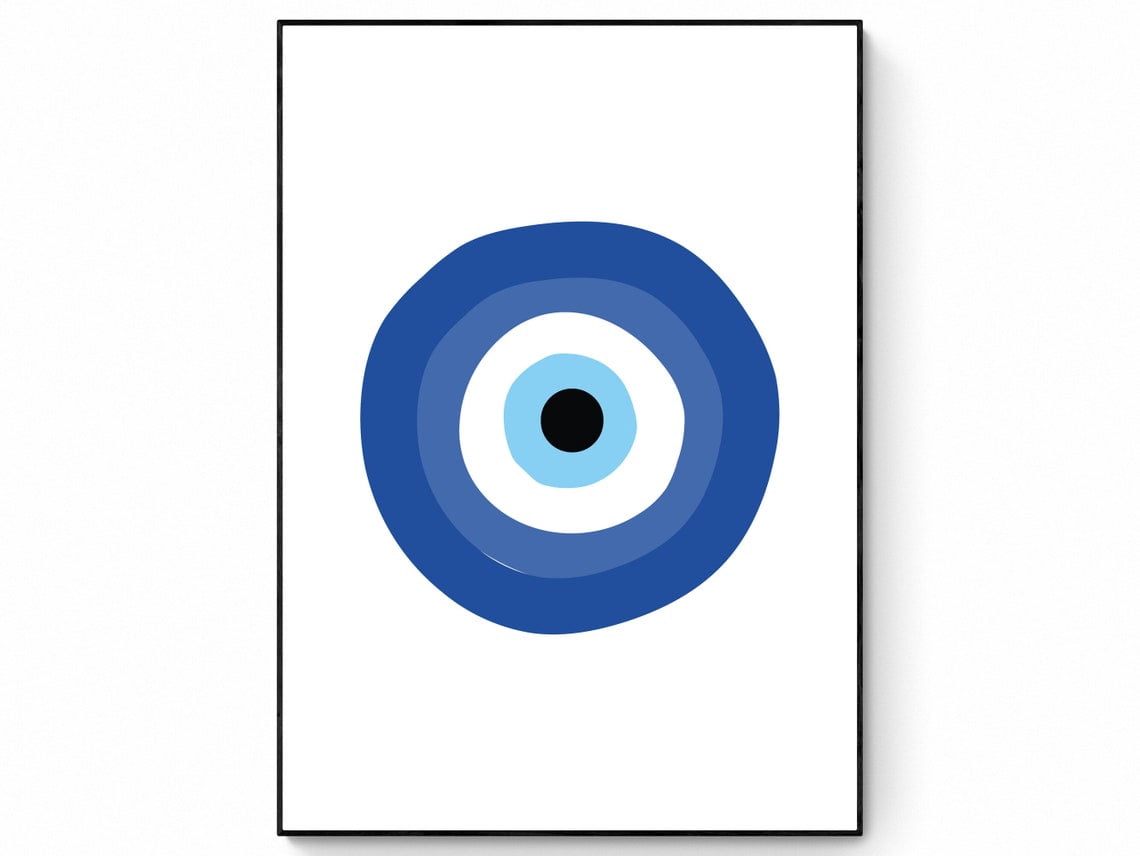 Blue Evil Eye Minimal Nazar Wall Art, Unframed Paper Print Size 24x36 ...
