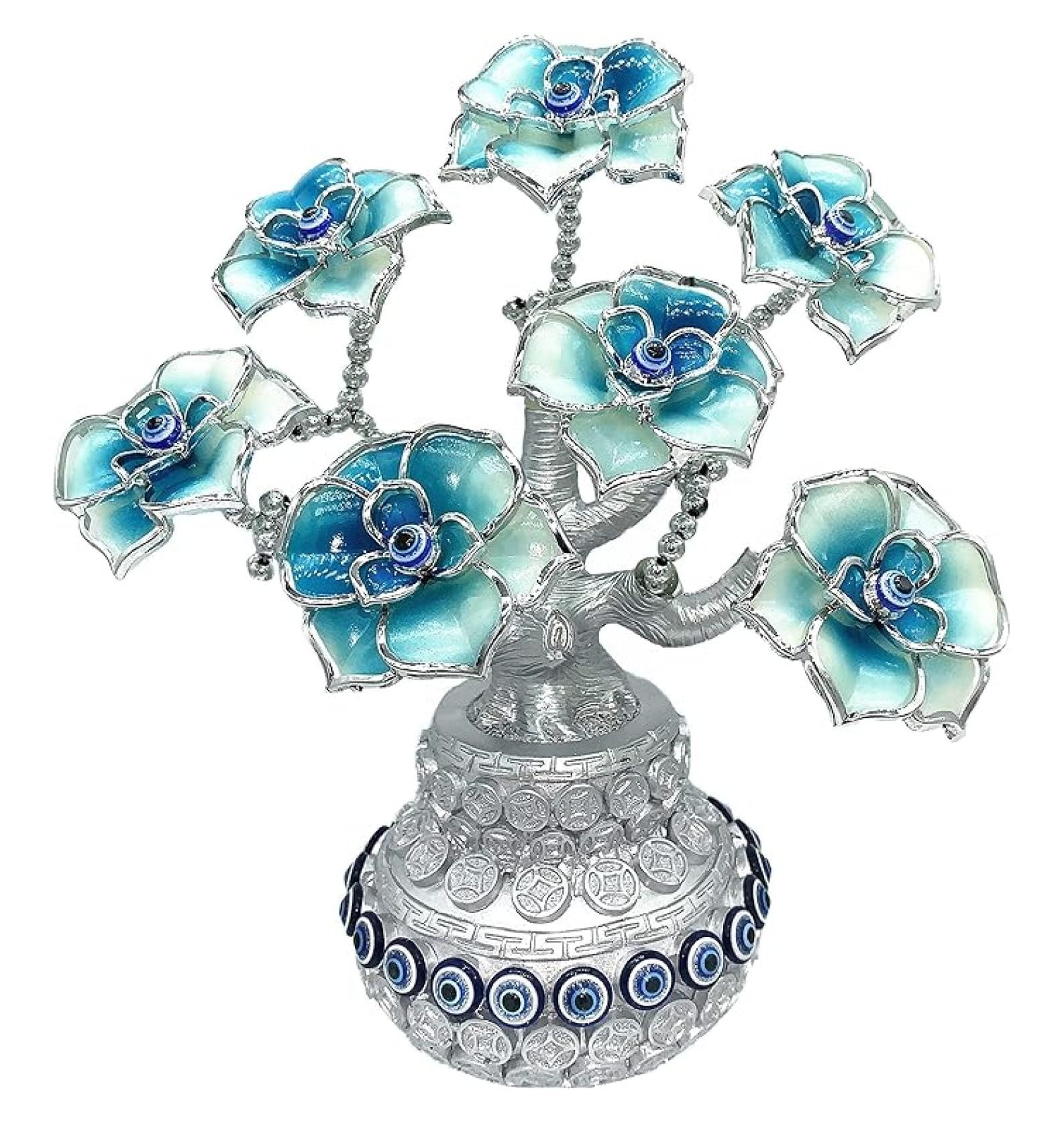Blue Evil Eye Money Tree in Pot - Protection Gift, Home Decor - 8 Inch ...