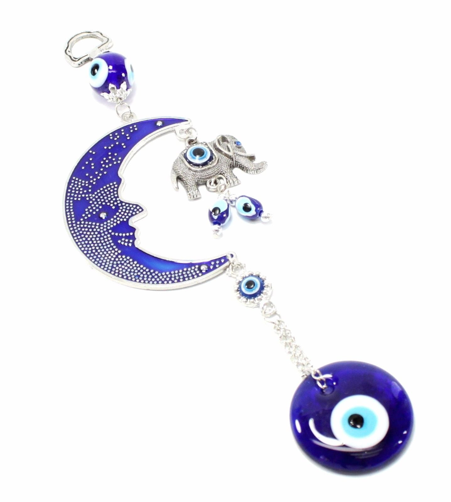Blue Evil Eye Moon & Elephant Amulet Protection Wall Hanging Decor ...