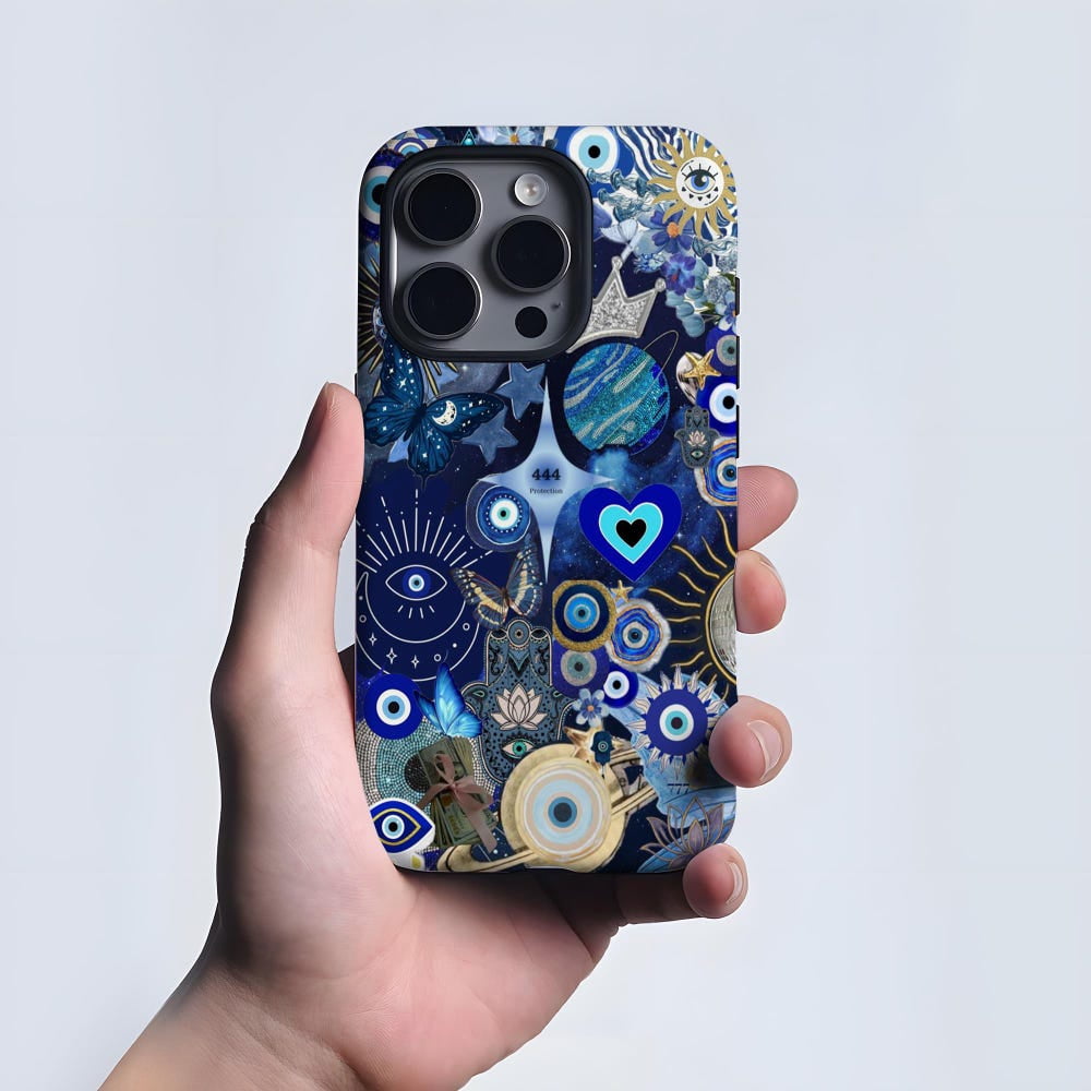 Blue Evil Eye Mystic Boho Protective iPhone Case 17 16 15 14 13 12 11 ...