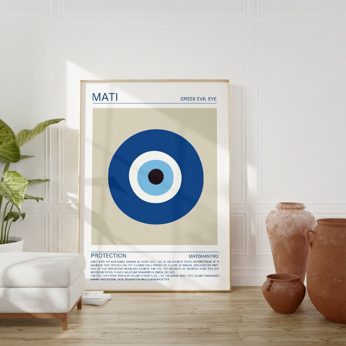 Blue Evil Eye Nazar Protection Wall Art, Unframed Canvas Size 12x18 ...