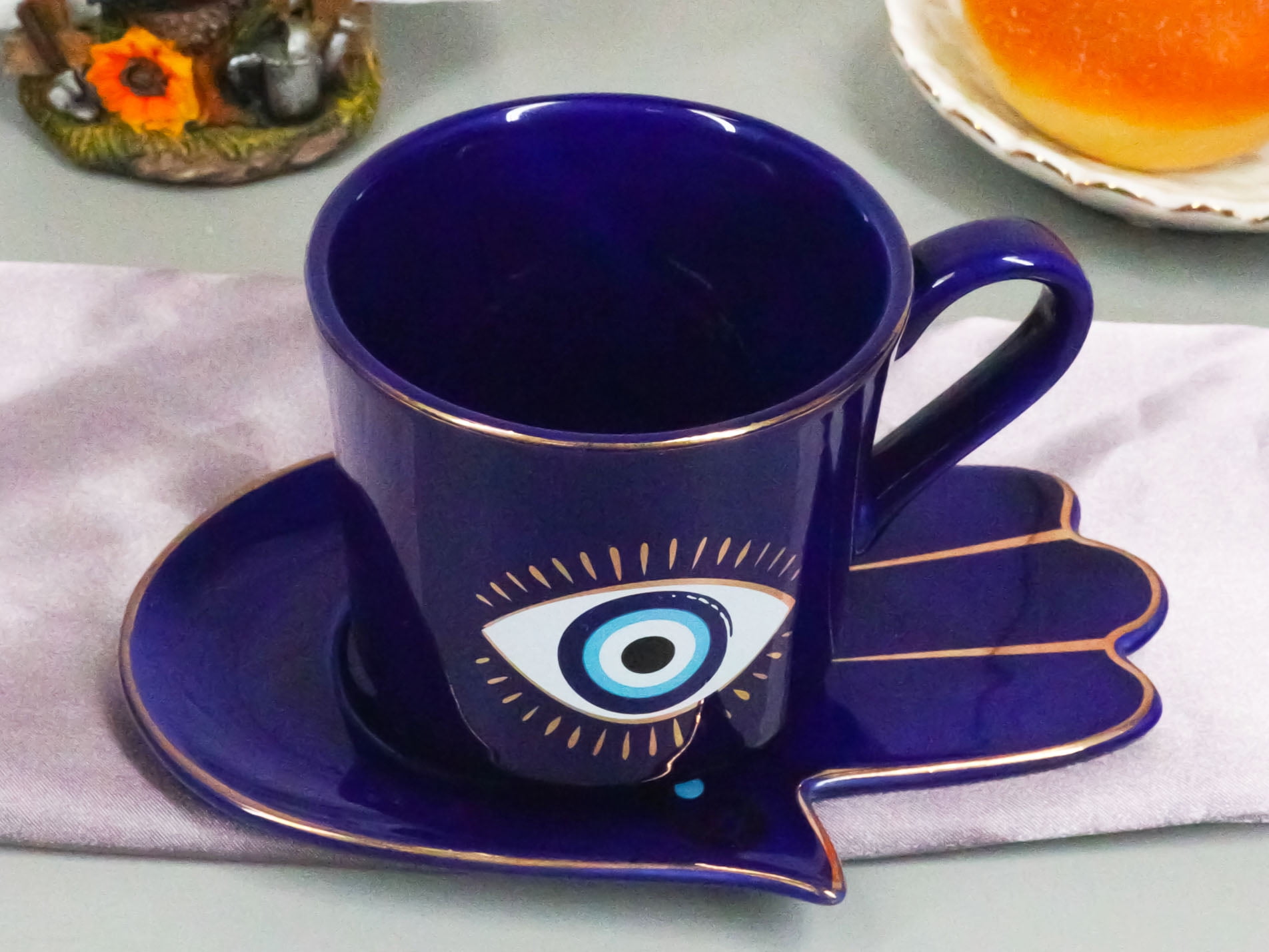 Blue Evil Eye Of Providence Hamsa Palmistry Hand Palm Mug Cup With ...