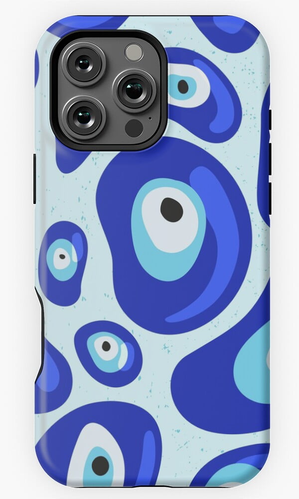 Blue Evil Eye Pebbles Pattern Phone Case for iPhone 16 15 14 13 12 11 ...