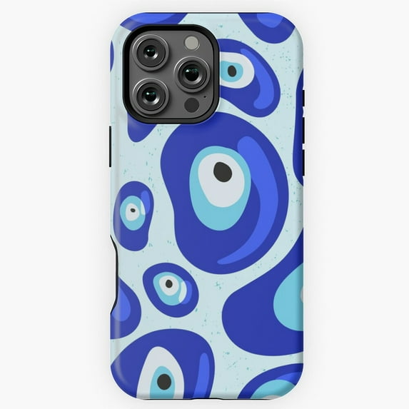 Blue Evil Eye Pebbles Pattern iPhone Case 17 16 15 14 13 12 11 Pro Max ...
