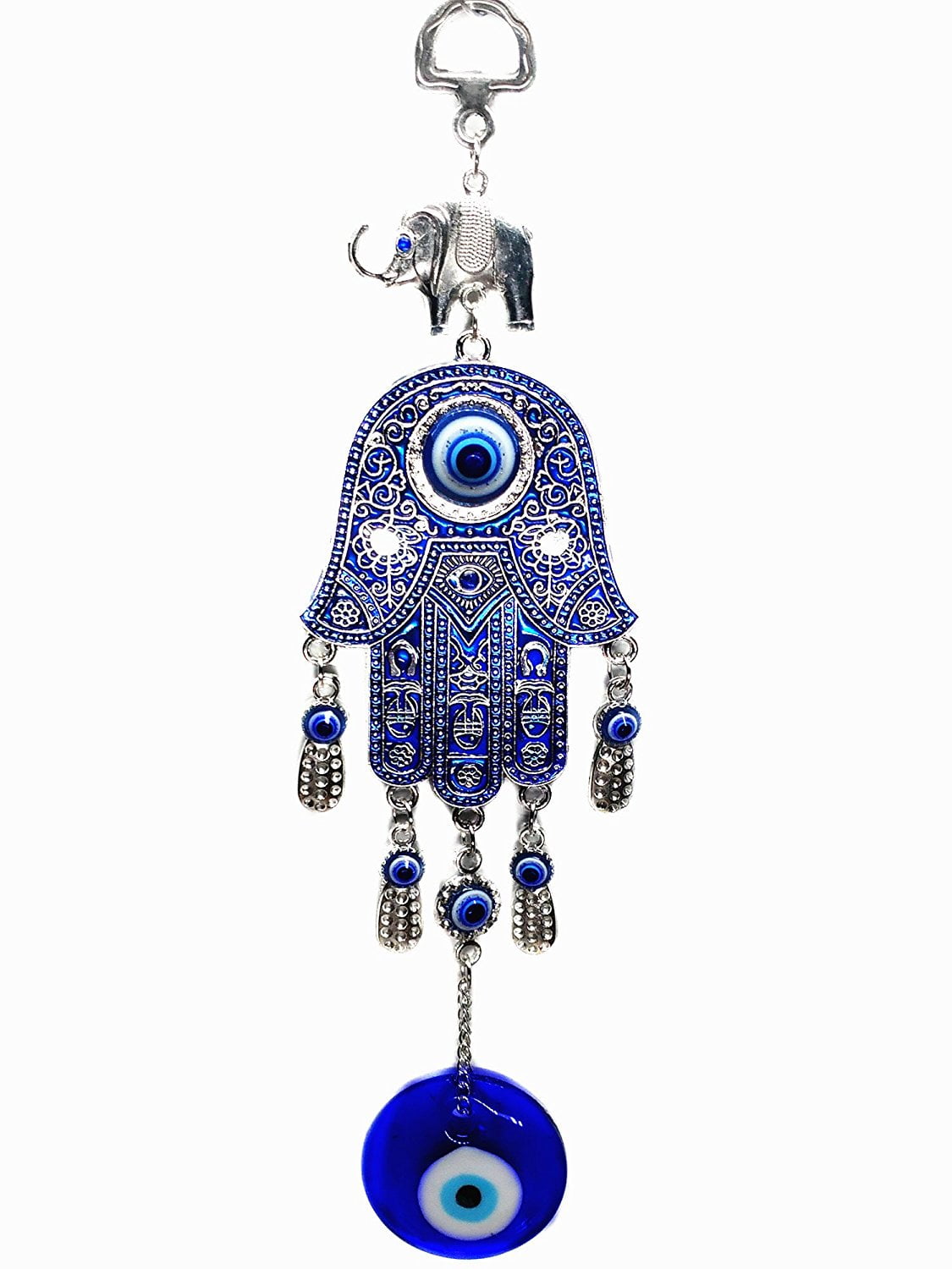 Blue Evil Eye with Hamsa Hand and Elephant Wall Decor Hanging Ornament ...