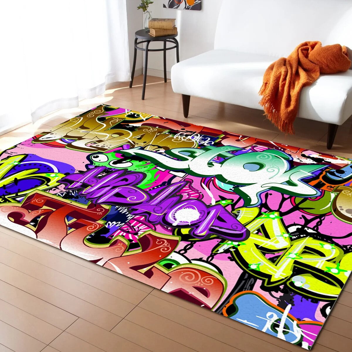 Blue Explosion Punk Graffiti Rugs for Bedroom Home Carpet Living Room ...