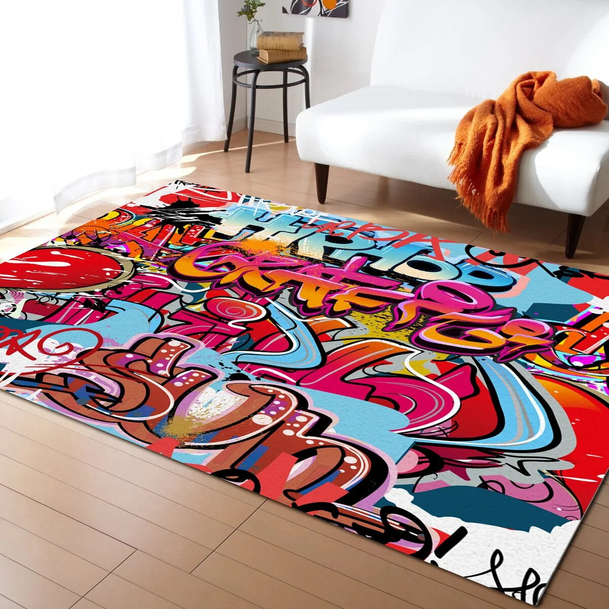 Blue Explosion Punk Graffiti Rugs for Bedroom Home Carpet Living Room ...