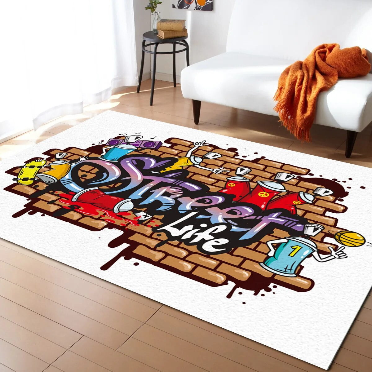 Blue Explosion Punk Graffiti Rugs for Bedroom Home Carpet Living Room ...
