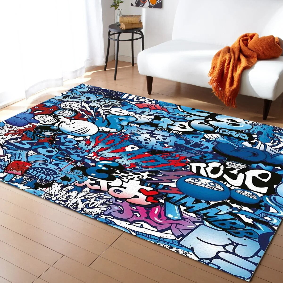 Blue Explosion Punk Graffiti Rugs for Bedroom Home Carpet Living Room ...