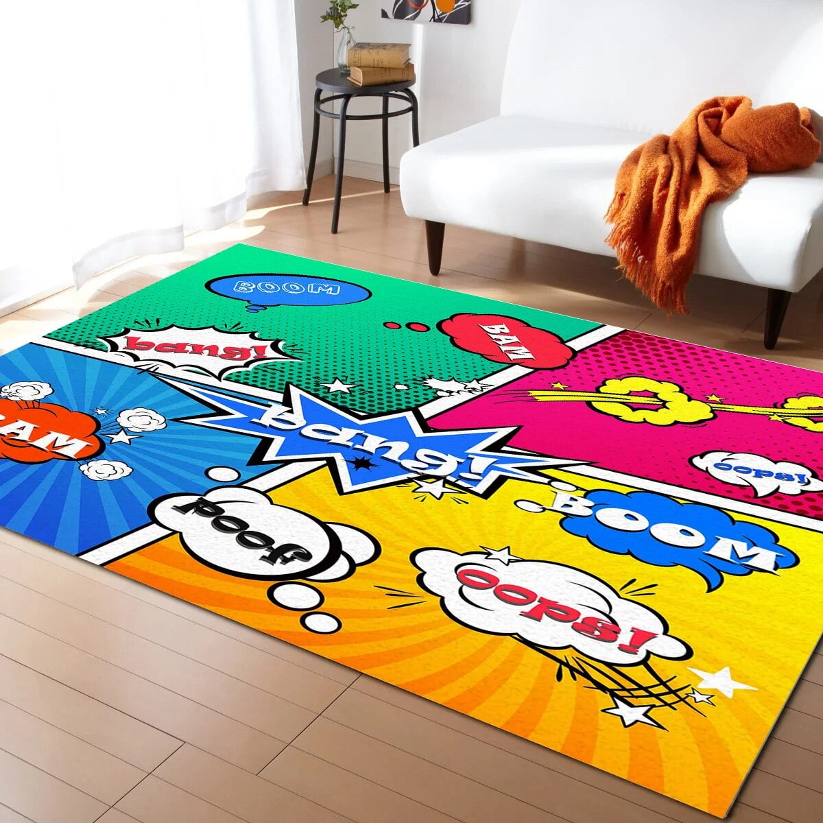 Blue Explosion Punk Graffiti Rugs for Bedroom Home Carpet Living Room ...