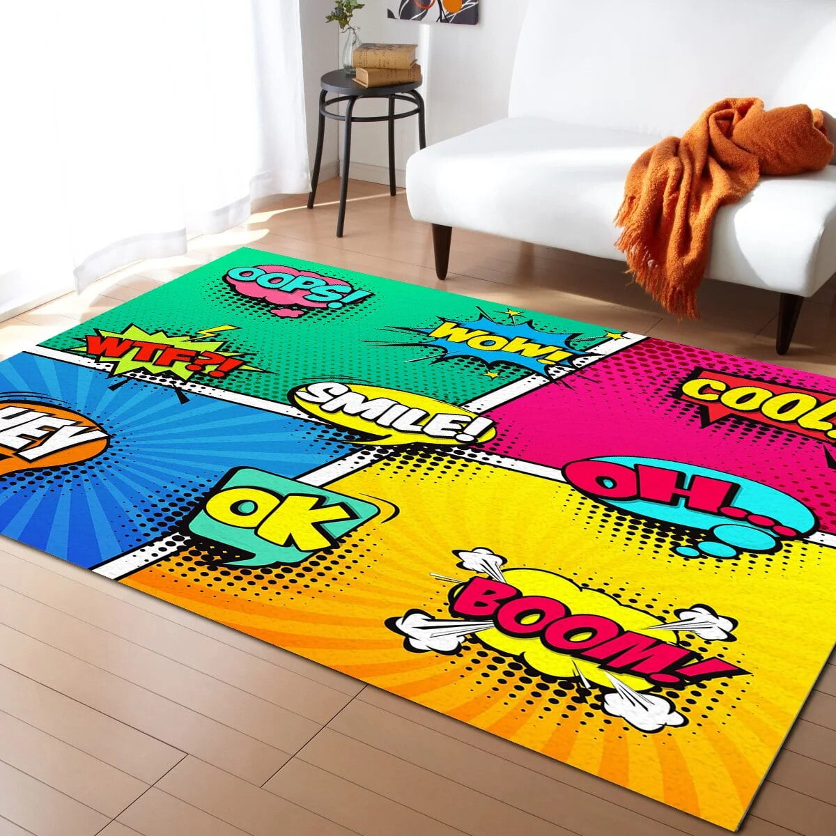 Blue Explosion Punk Graffiti Rugs for Bedroom Home Carpet Living Room ...