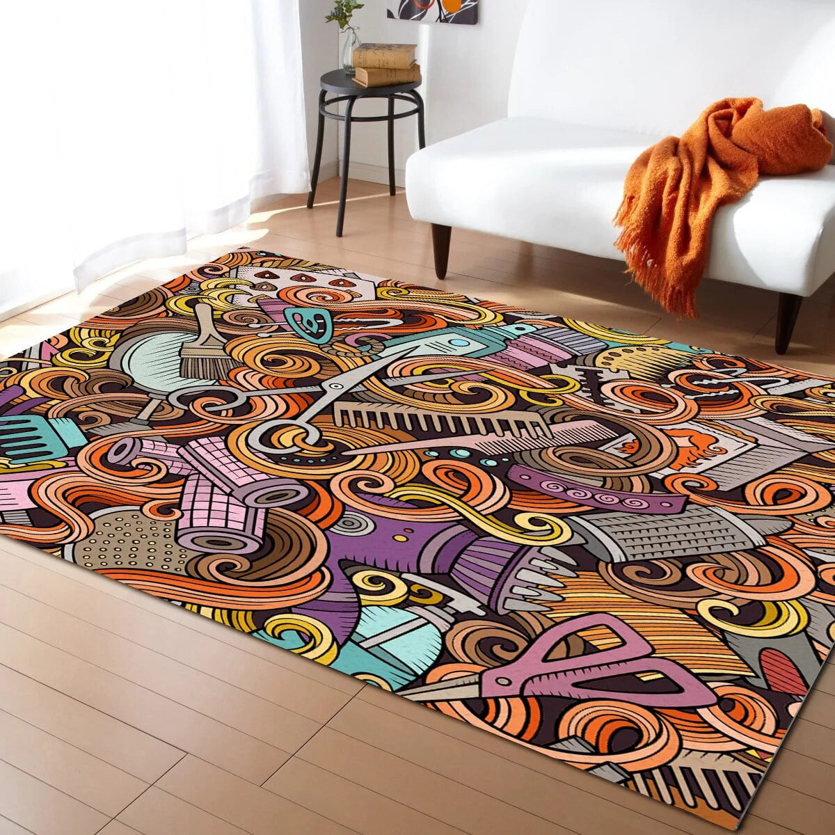Blue Explosion Punk Graffiti Rugs for Bedroom Home Carpet Living Room ...