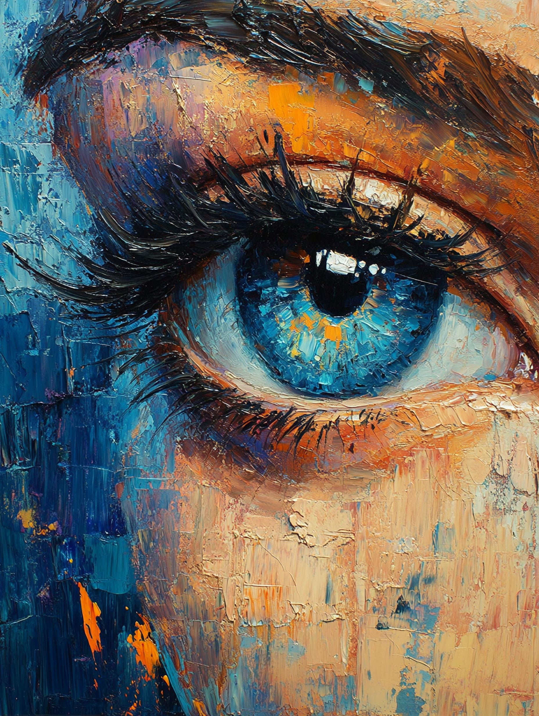 Blue Eye Abstract Oil Painting Canvas Art，Suitable for Living Room ...